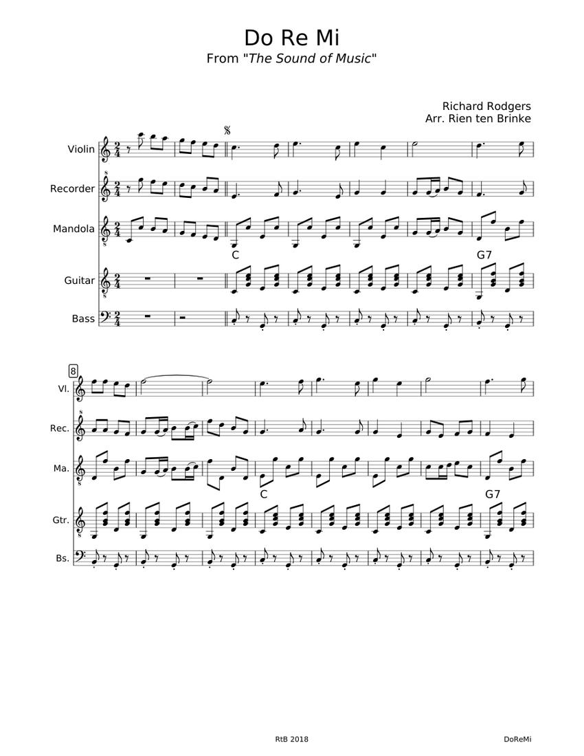 Do Re Mi Sheet music for Violin, Guitar, Bass guitar, Recorder & more ...