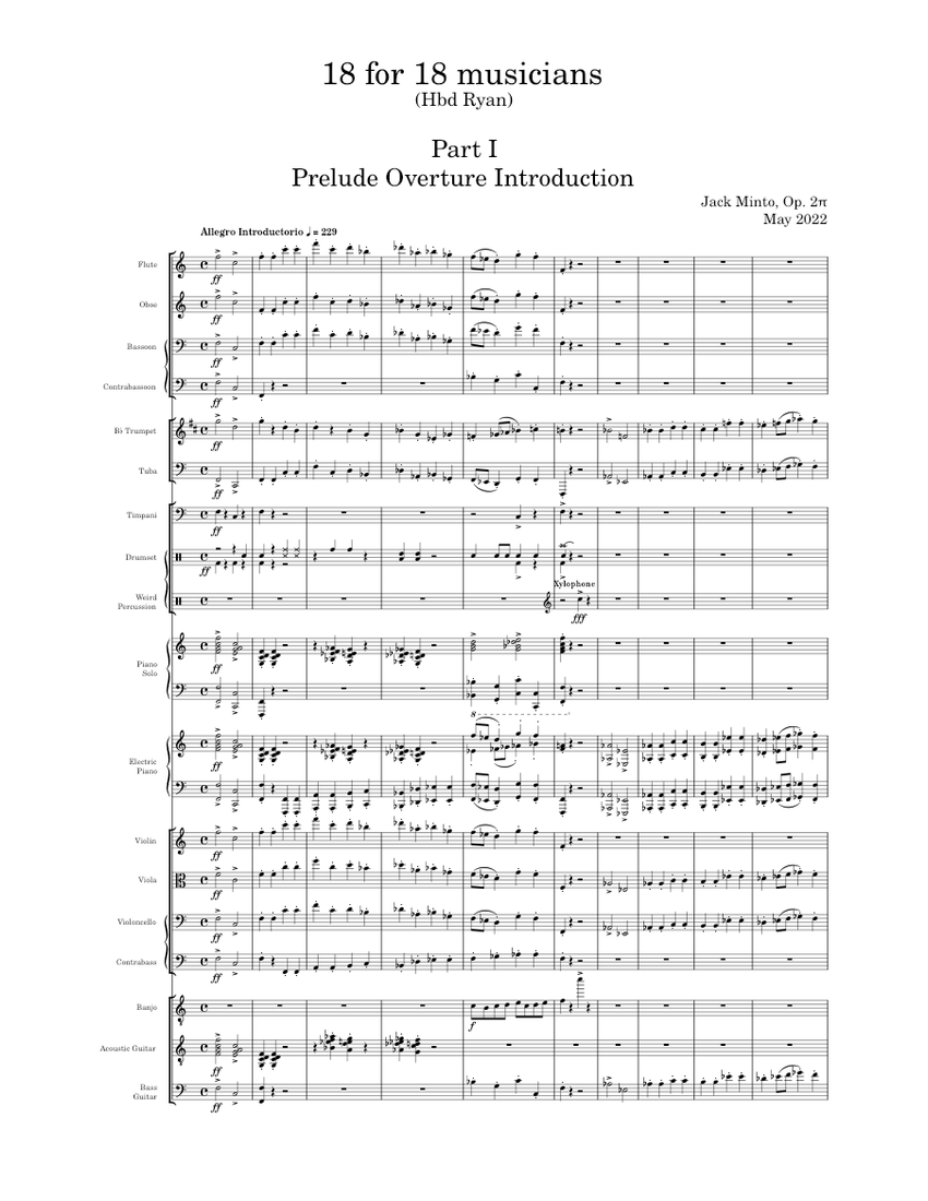 18 for 18 musicians (Hbd Ryacoli) Sheet music for Piano, Tuba, Flute ...