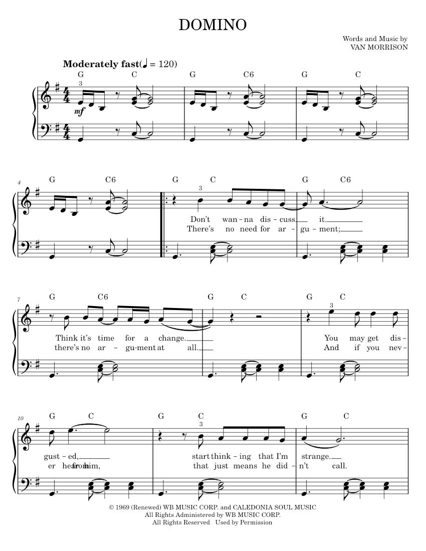 domino Sheet music for Piano by Van Morrison Official | MuseScore.com