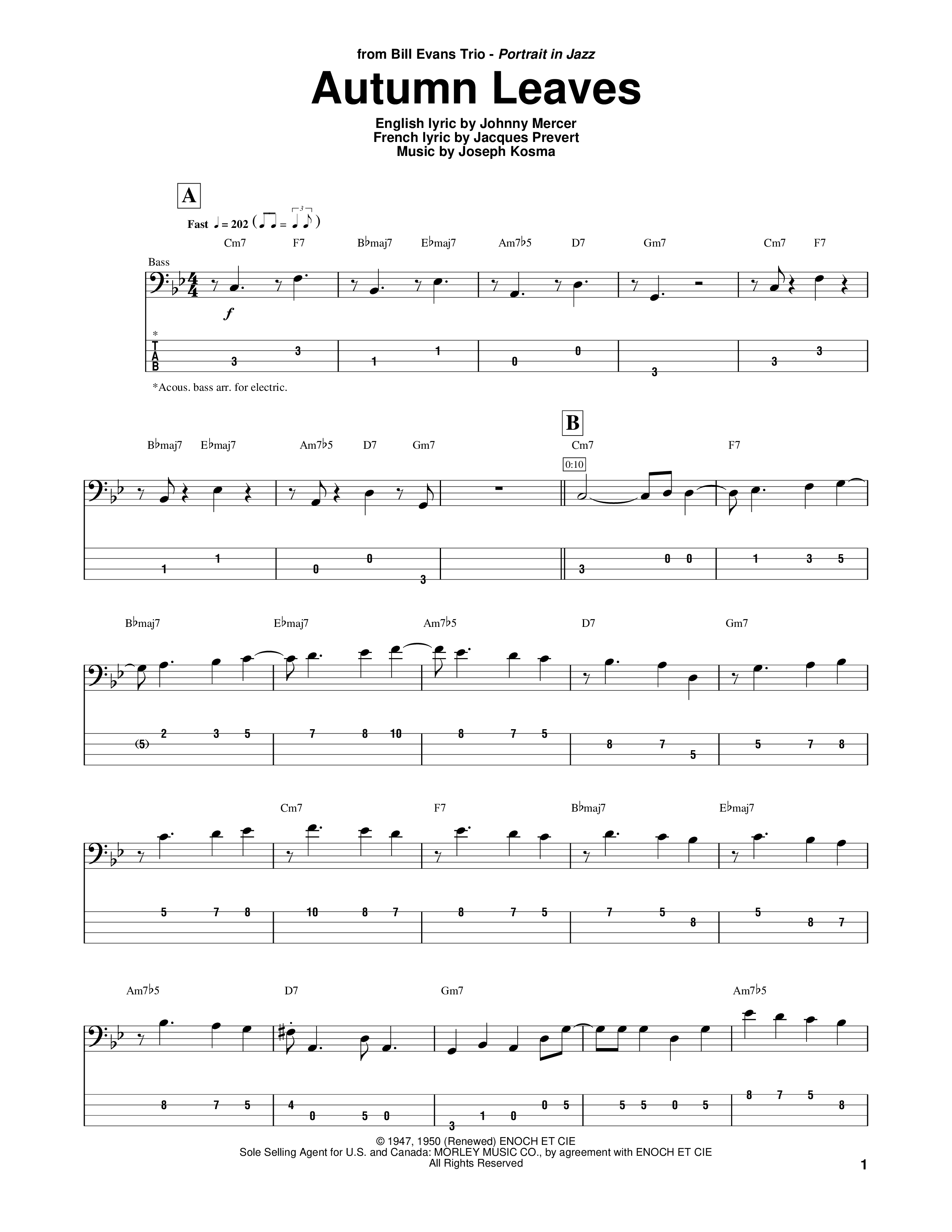 Play Official version of Autumn Leaves Sheet Music by Johnny Mercer for ...
