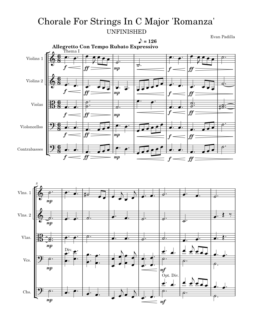 Chorale For Strings in C Major 'Romanza' Sheet music for Strings group (String Ensemble ...
