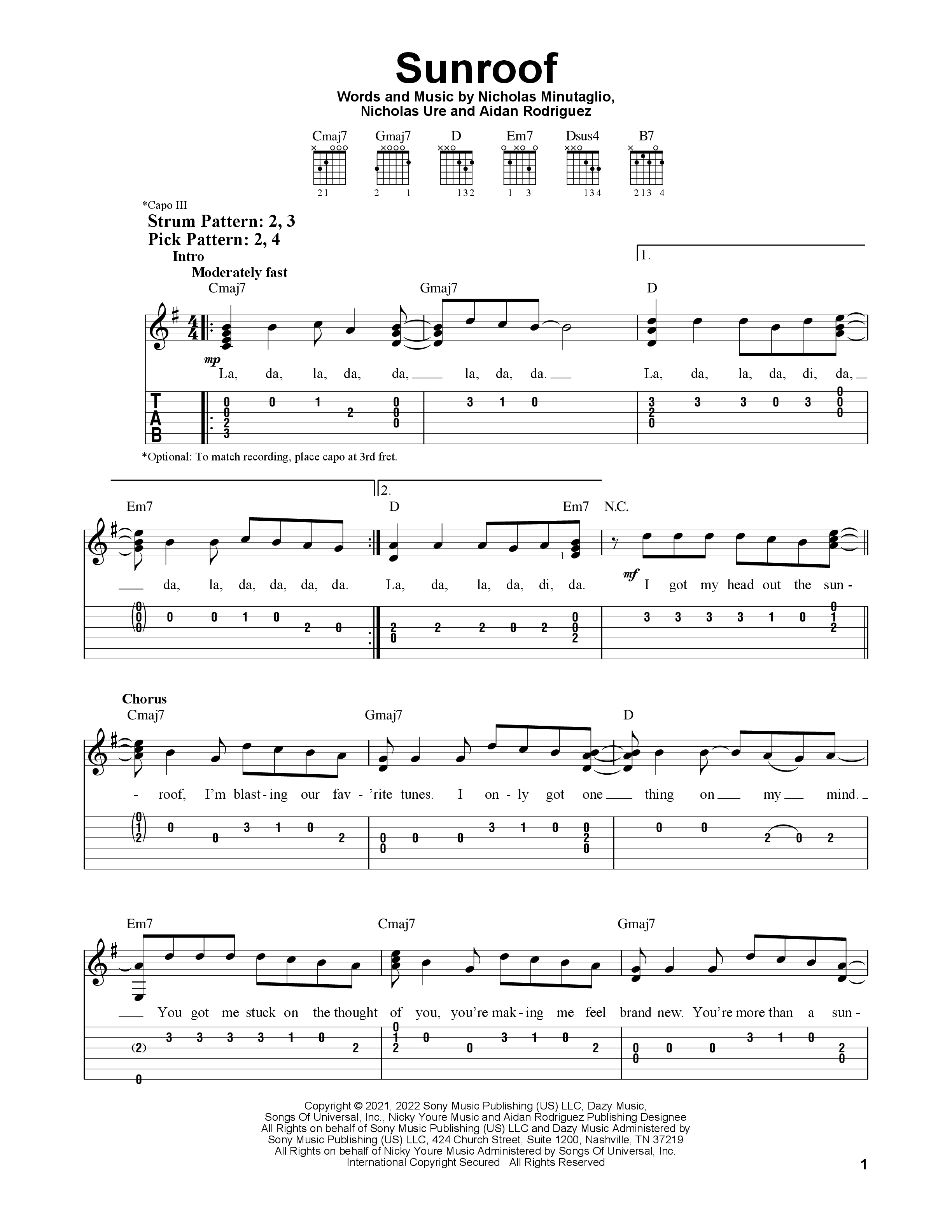 Play Official version of Sunroof Sheet Music by Nicky Youre & dazy for ...