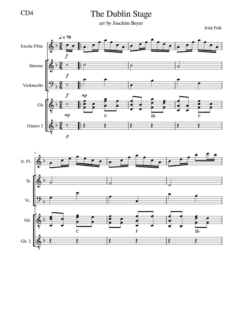 The Dublin Stage – Irish Music Sheet music for Flute, Cello, Guitar ...