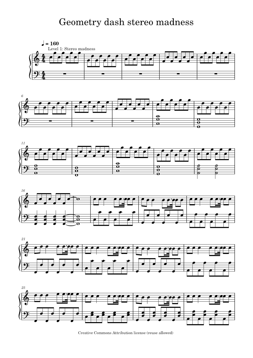 Geometry dash (stereo madness) Sheet Music for Piano (Solo) | MuseScore.com