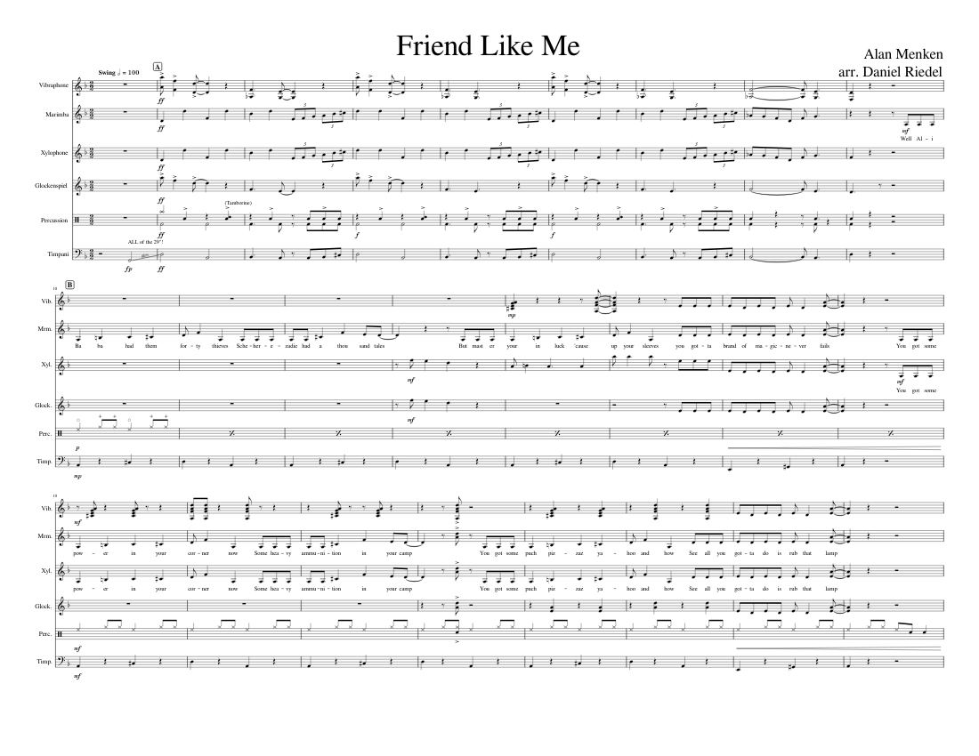 Friend Like Me Sheet music for Timpani, Vibraphone, Glockenspiel ...