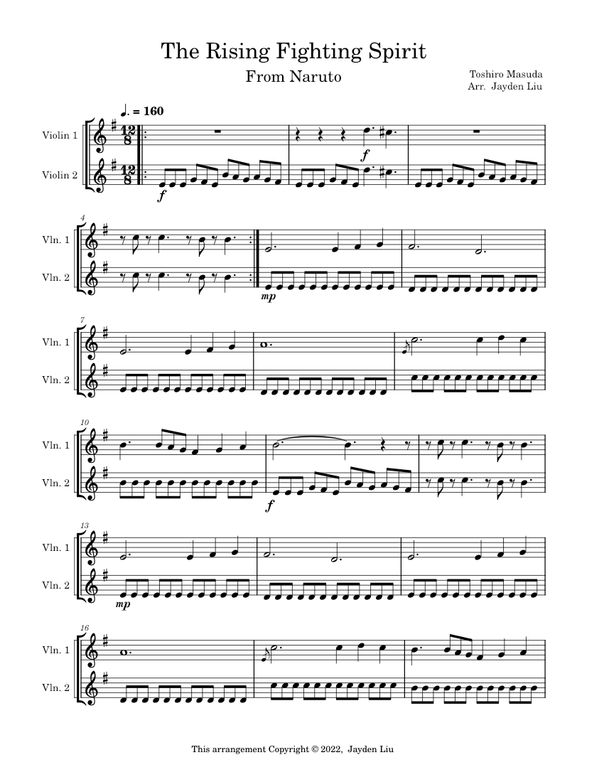 The Rising Fighting Spirit Sheet music for Violin (String Duet ...