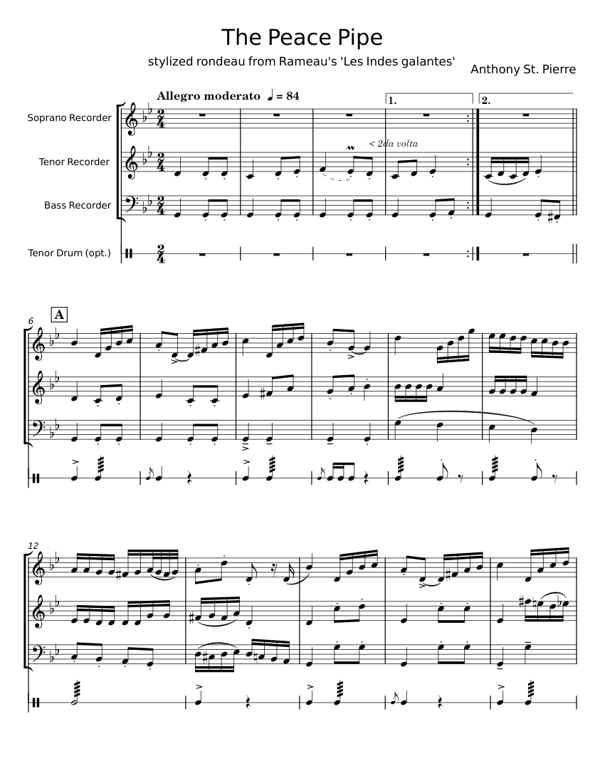 The Peace Pipe - Anthony St. Pierre Sheet music for Flute, Drum group ...