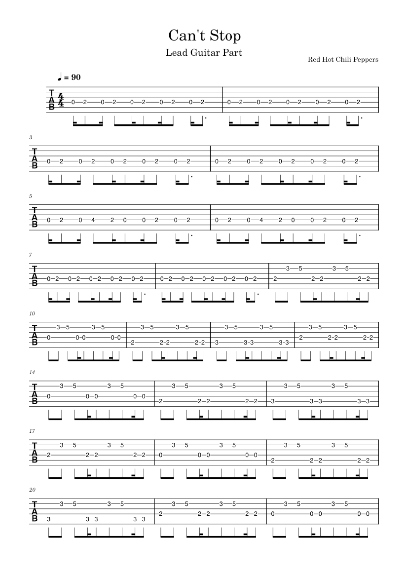 Can't Stop – Red Hot Chili Peppers Cant_Stop_-_Lead_Guitar_sheet_music ...