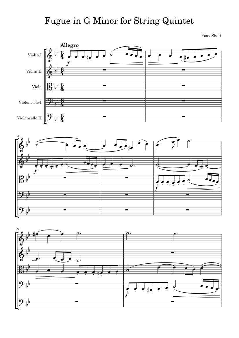 Fugue in G Minor for String Quintet Sheet music for Violin, Viola, Cello (String Quintet ...