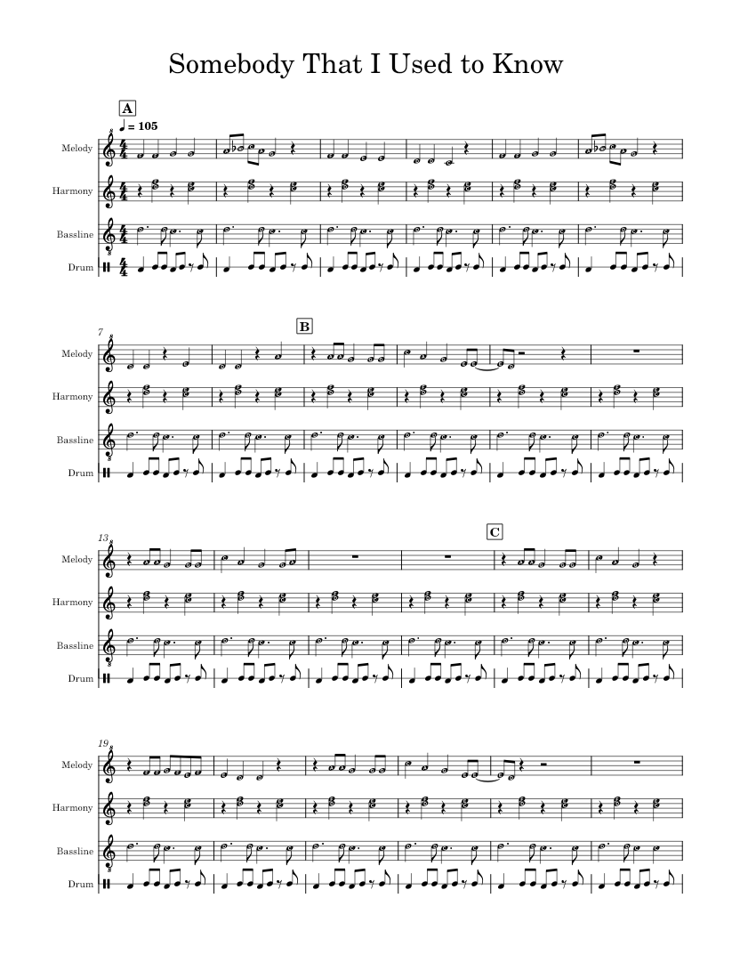 Somebody that i used to know – Orff Classroom Arrangement Sheet music ...