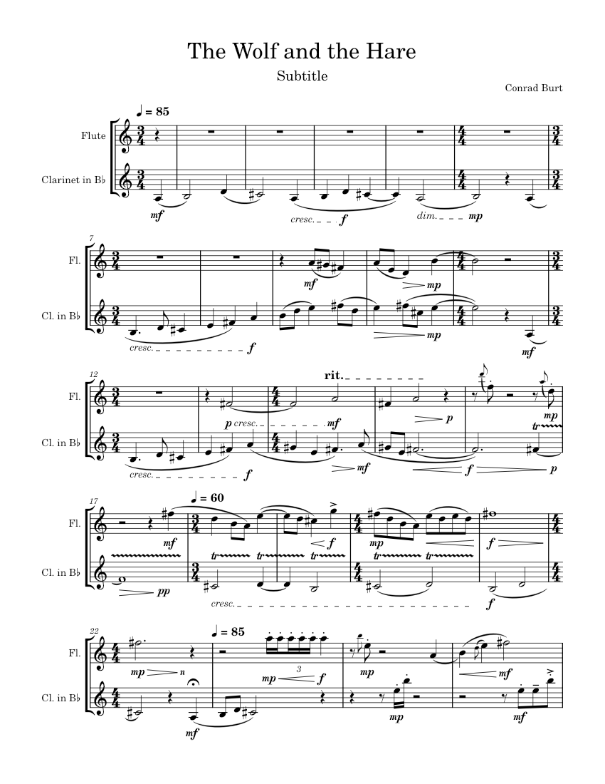 The Wolf and the Hare wip Sheet music for Flute, Clarinet other ...