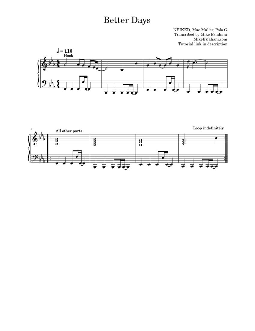 Better Days - NEIKED, Mae Muller, Polo G Sheet music for Piano (Solo ...