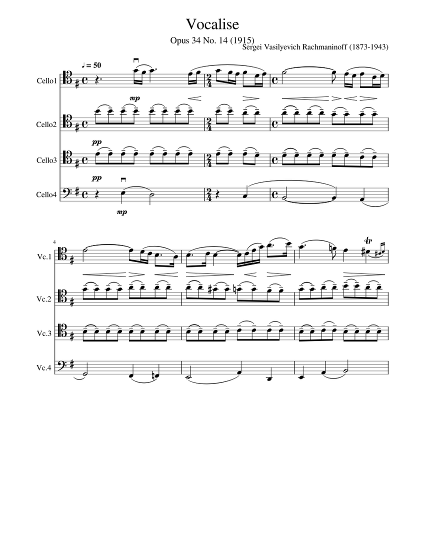 Vocalise_Score Sheet music for Cello (Mixed Quartet) | Musescore.com
