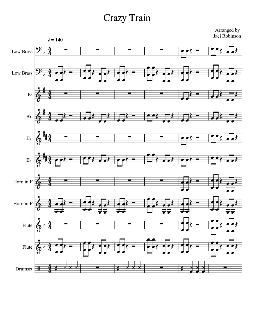 Crazy Train Sheet music for Tuba, Flute, Saxophone alto, Trumpet in b-flat & more instruments ...
