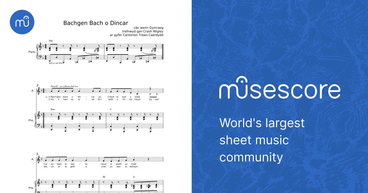 Bachgen Bach o Dincar – cân werin Gymraeg Sheet music for Piano, Vocals ...
