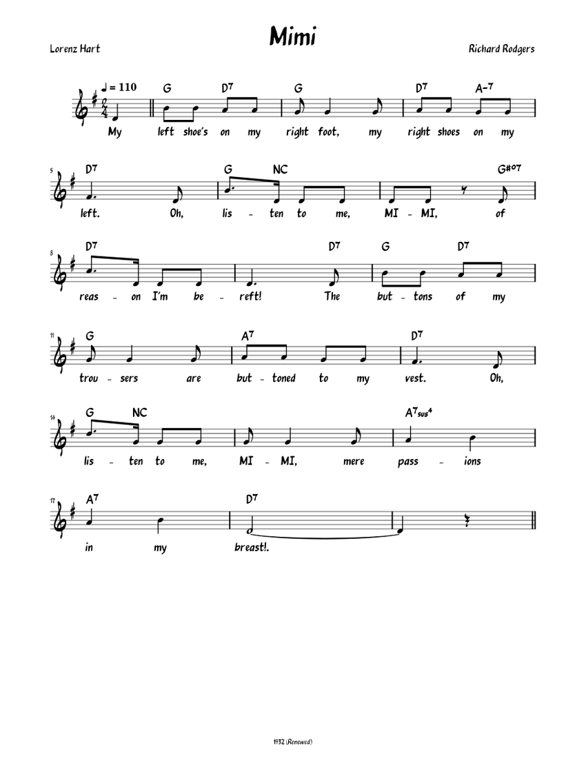 Mimi (Lead sheet with lyrics ) Sheet music for Piano (Solo) Easy ...