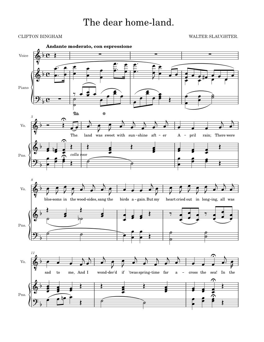 The Dear Home-Land – Walter Slaughter Sheet music for Piano, Vocals ...