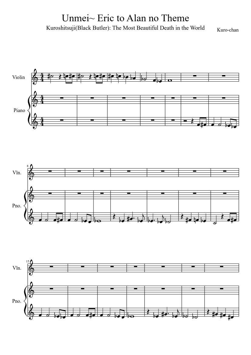 Unmei~ Eric to Alan no Theme Sheet music for Piano, Violin (Solo ...
