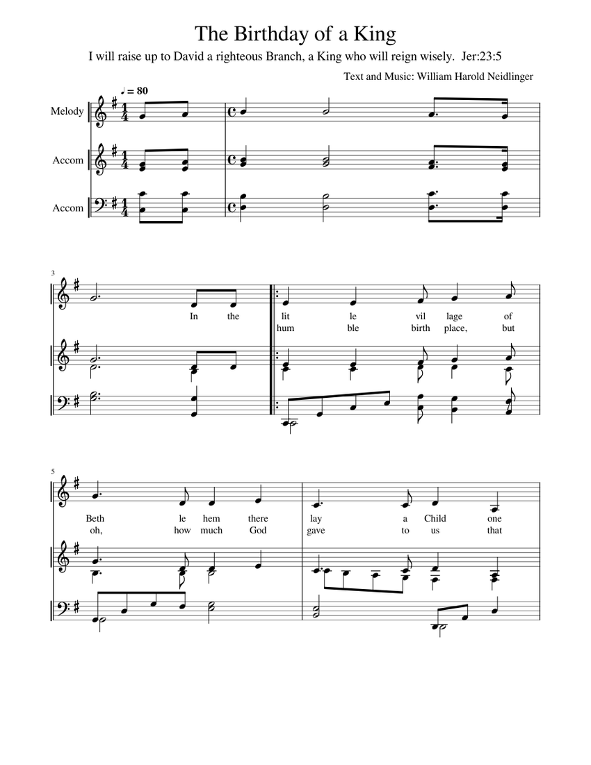 The Birthday of a King Sheet music for Piano (Mixed Trio) | Musescore.com