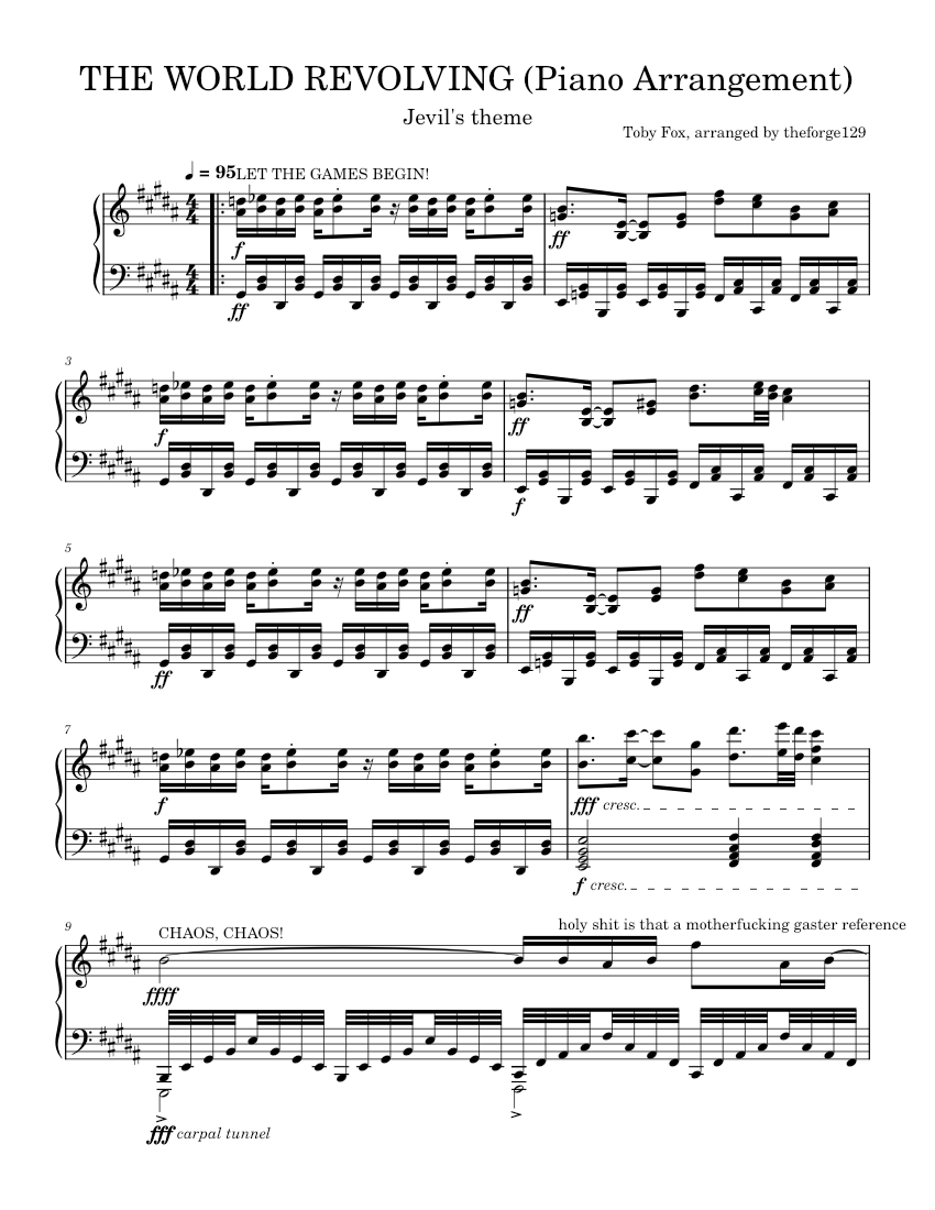 THE WORLD REVOLVING – Toby Fox (Piano Arrangement) Sheet Music for Piano (Solo) | MuseScore.com