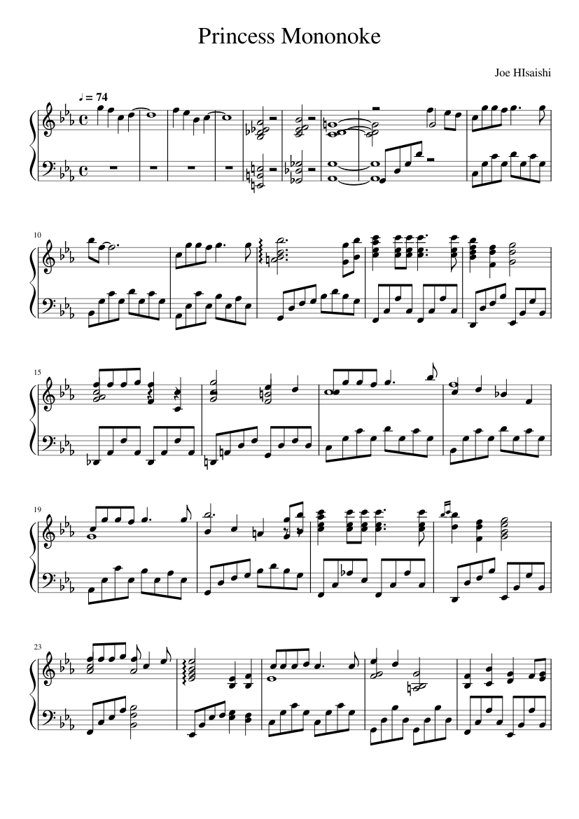 Princess Mononoke Theme - Joe Hisaishi Sheet Music for Piano (Solo ...