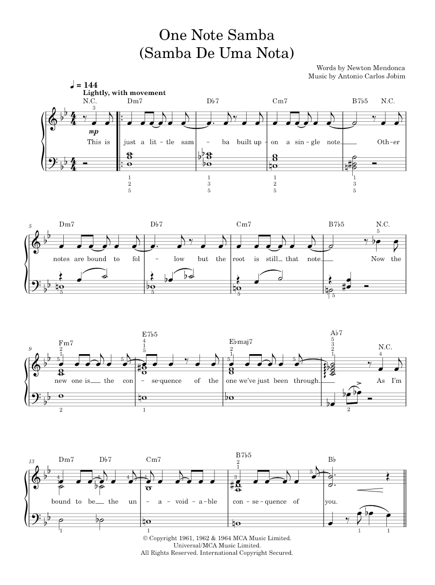 One Note Samba (Samba De Uma Nota So) Sheet music for Piano by Antônio Carlos Jobim Official ...