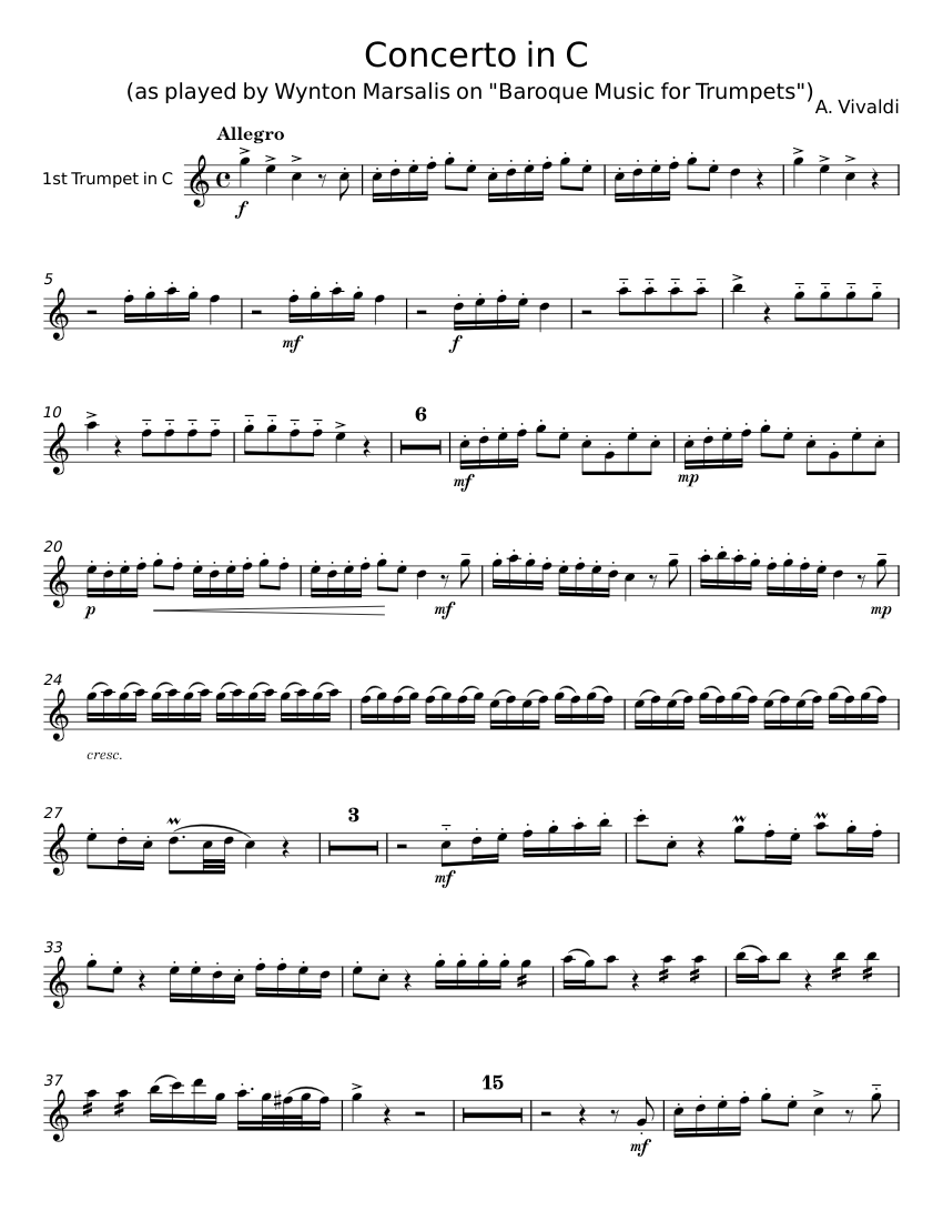 Concerto for 2 Trumpets in C major, RV 537 - Antonio Vivaldi Sheet ...