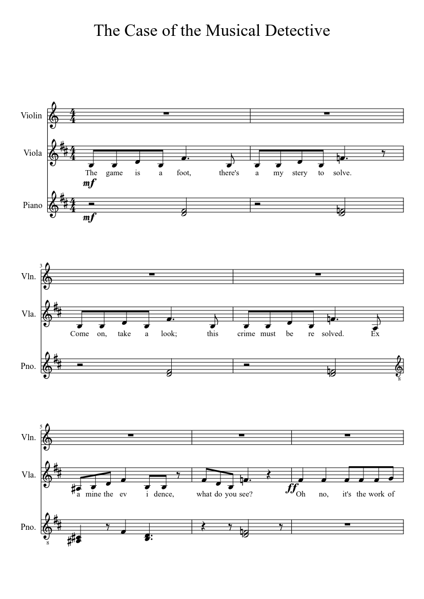 The Case of the Musical Detective Sheet music for Piano, Violin, Viola ...