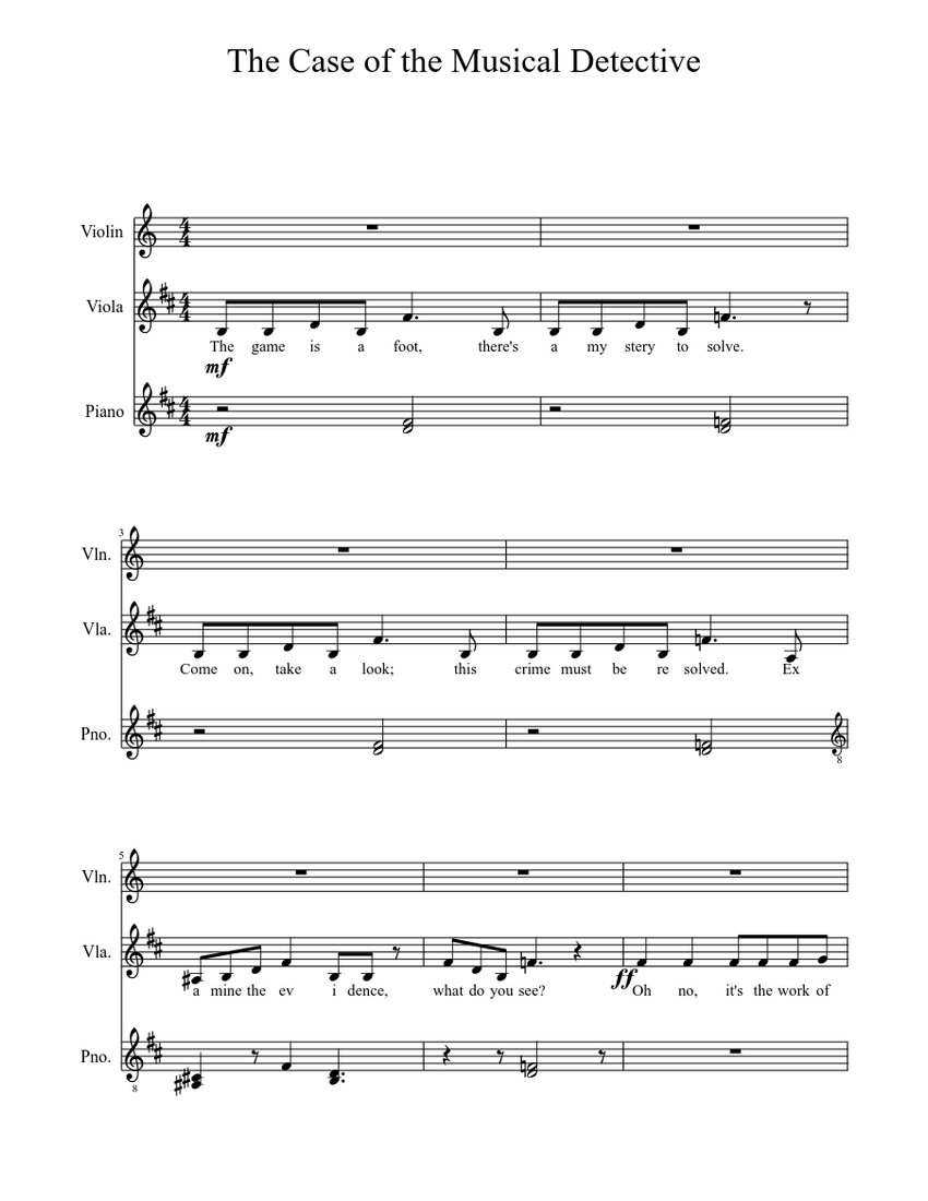 The Case of the Musical Detective Sheet music for Piano, Violin, Viola ...