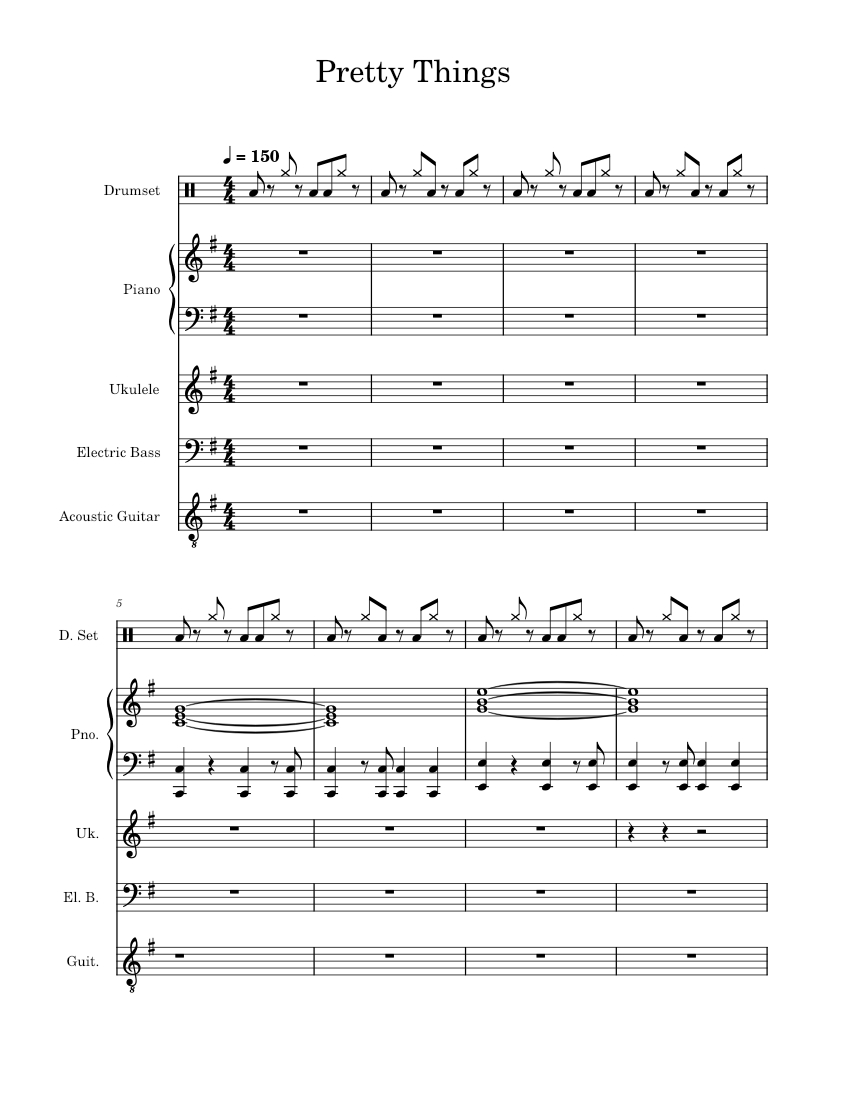 Pretty Things Sheet music for Piano, Guitar, Bass guitar, Drum group ...