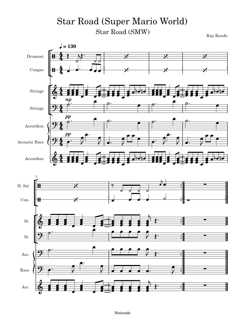 Star_Road_(Super_Mario_World) Sheet music for Accordion, Bass guitar ...