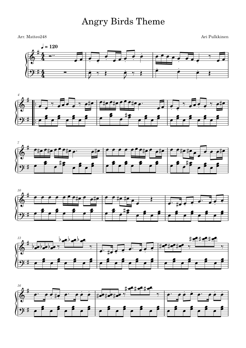 Angry Birds Theme – Ari Pulkkinen Angry Birds Theme Sheet music for ...