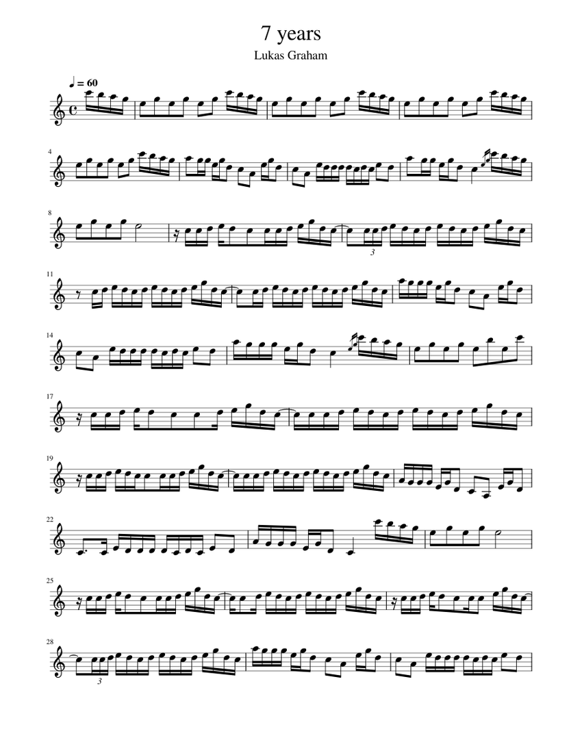 7 years – Lukas Graham 7 years Sheet music for Clarinet in b-flat (Solo ...