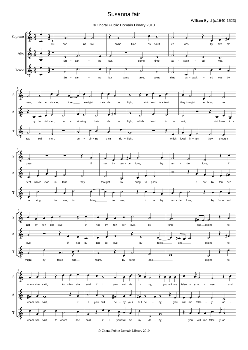 Susanna fair - William Byrd Sheet music for Soprano, Alto, Tenor (Choral) | Musescore.com