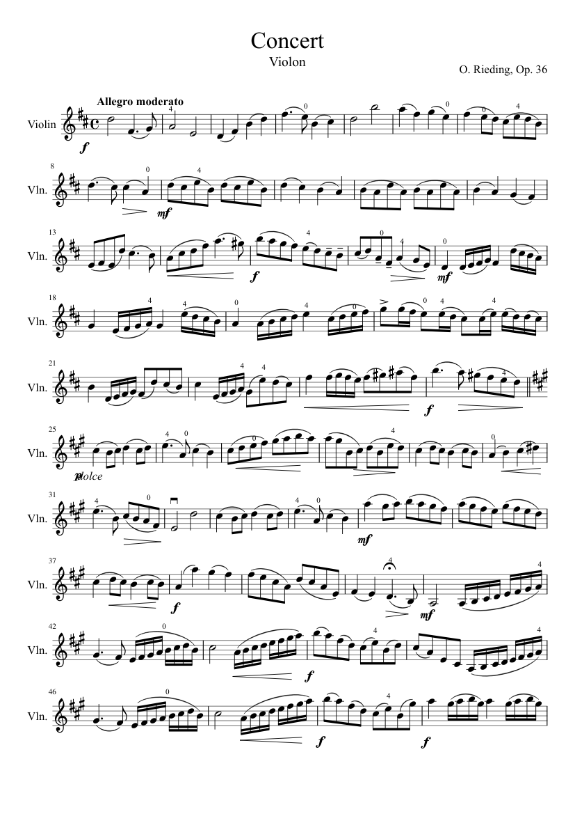 Concert Op. 36 O. Rieding Sheet music for Violin (Solo) | Musescore.com