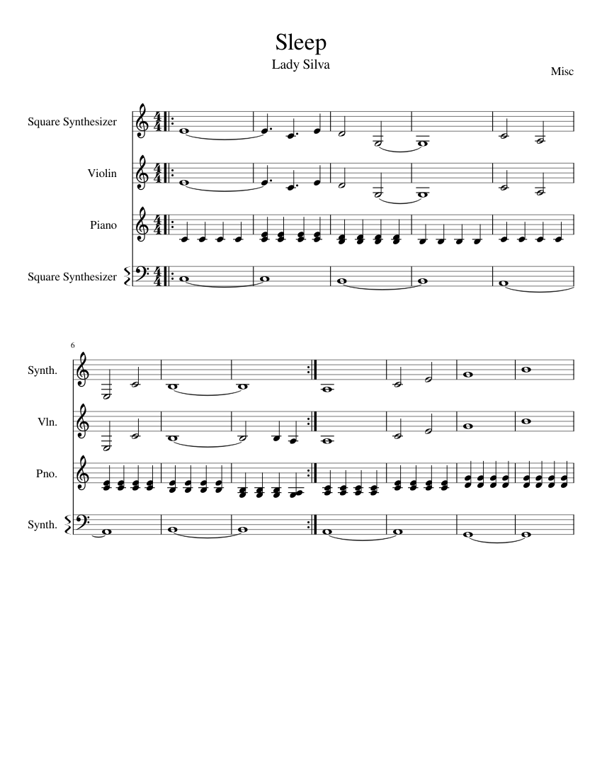 Sleep Sheet music for Piano, Violin, Synthesizer (Mixed Quartet ...