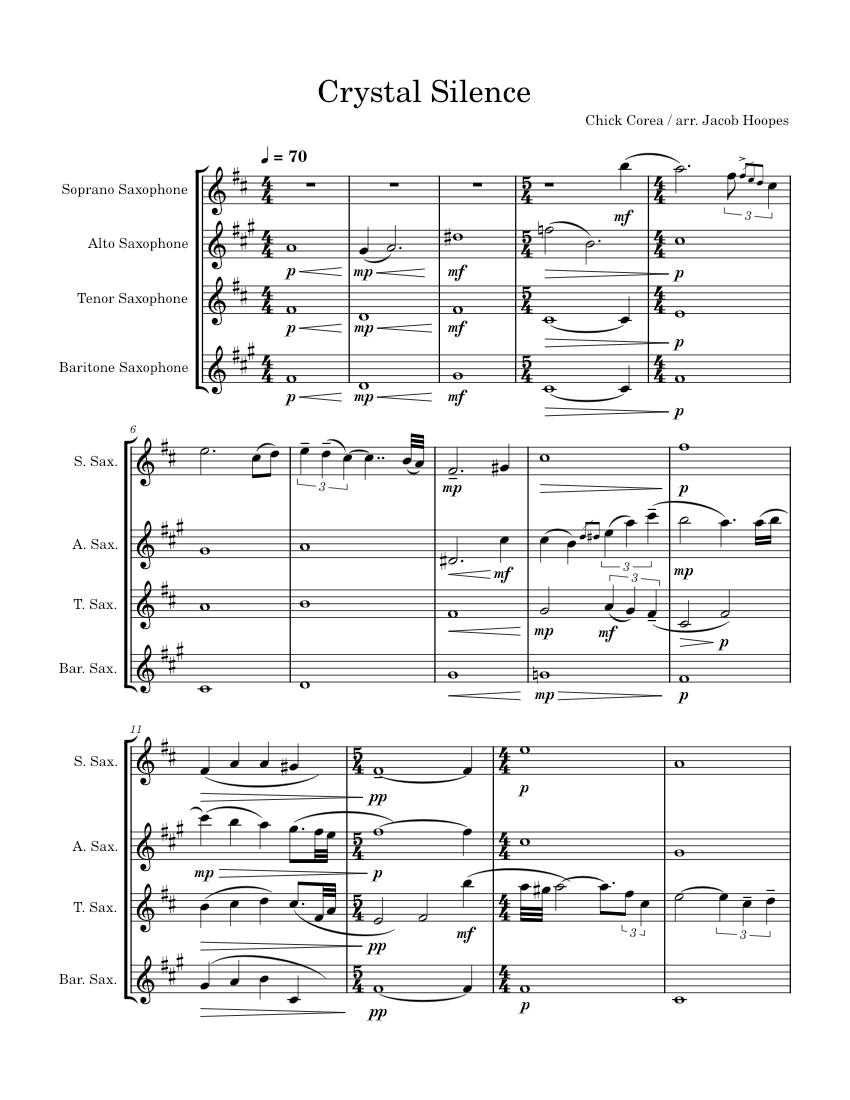 Crystal silence – Chick Corea Crystal Silence Sheet Music for Saxophone alto, Saxophone tenor ...