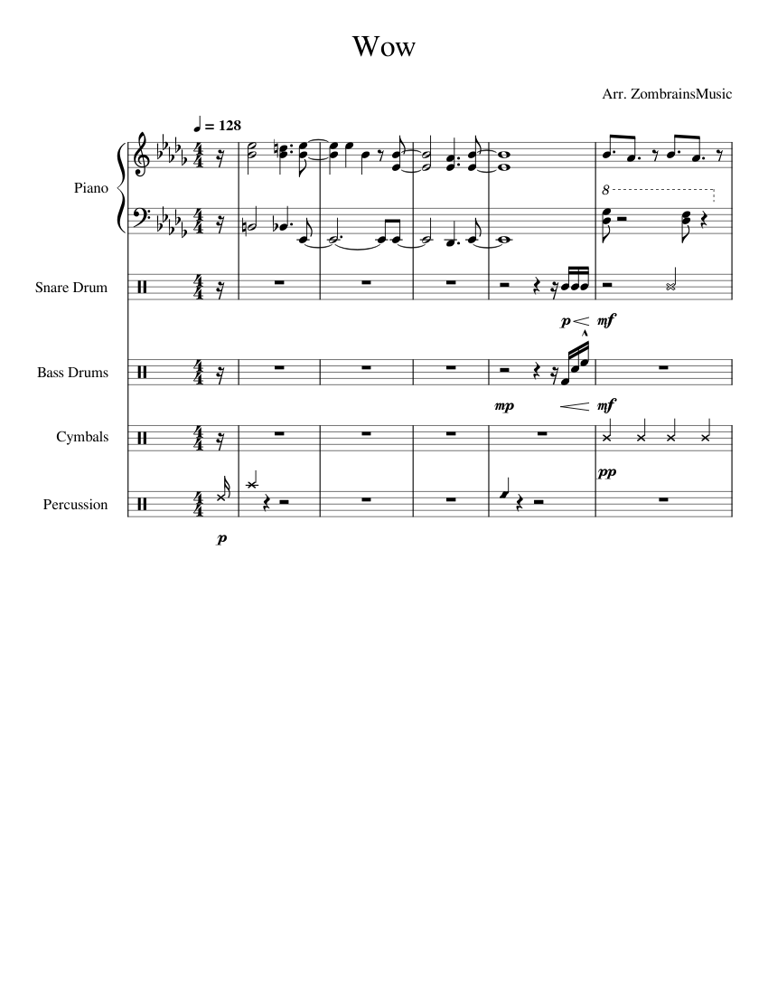 Wow – Stray Kids (스트레이 키즈) Sheet music for Piano, Snare drum, Crash ...
