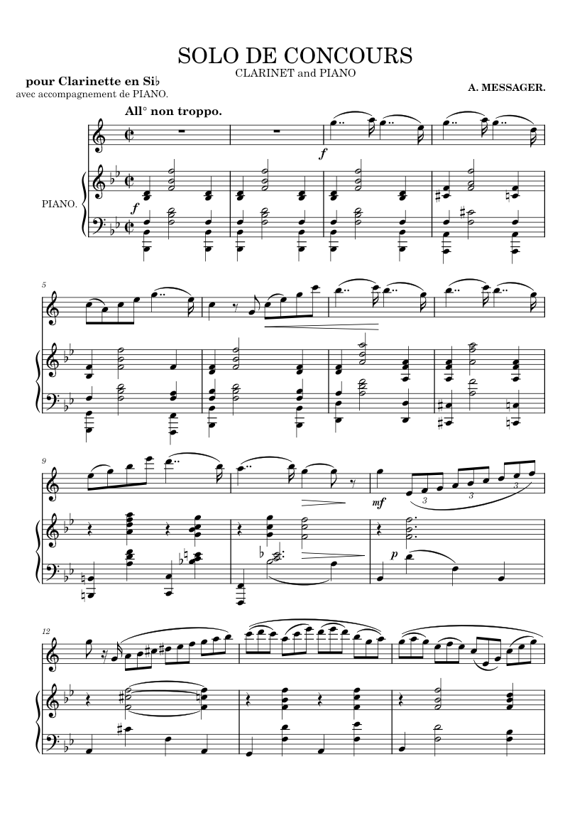 Solo de concours – André Messager Sheet music for Piano, Clarinet other (Solo) | Musescore.com