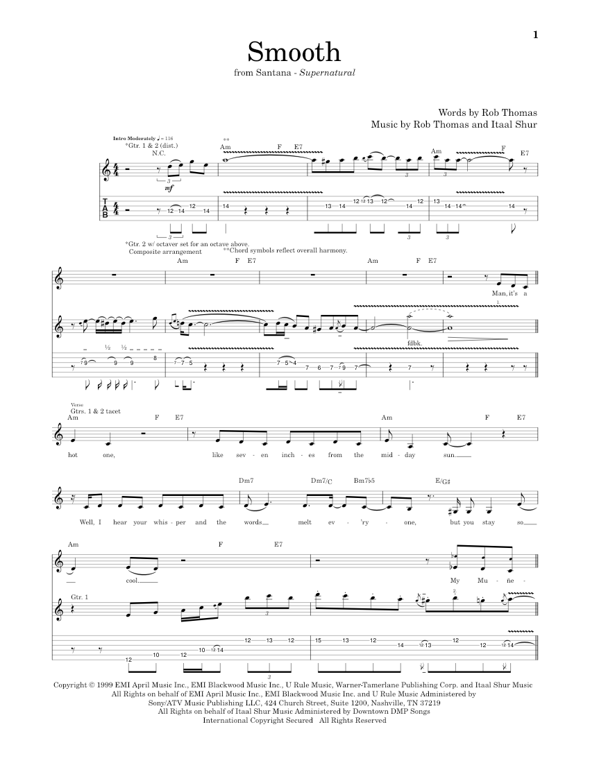 Play Official version of Smooth Sheet Music by Santana for Guitar ...
