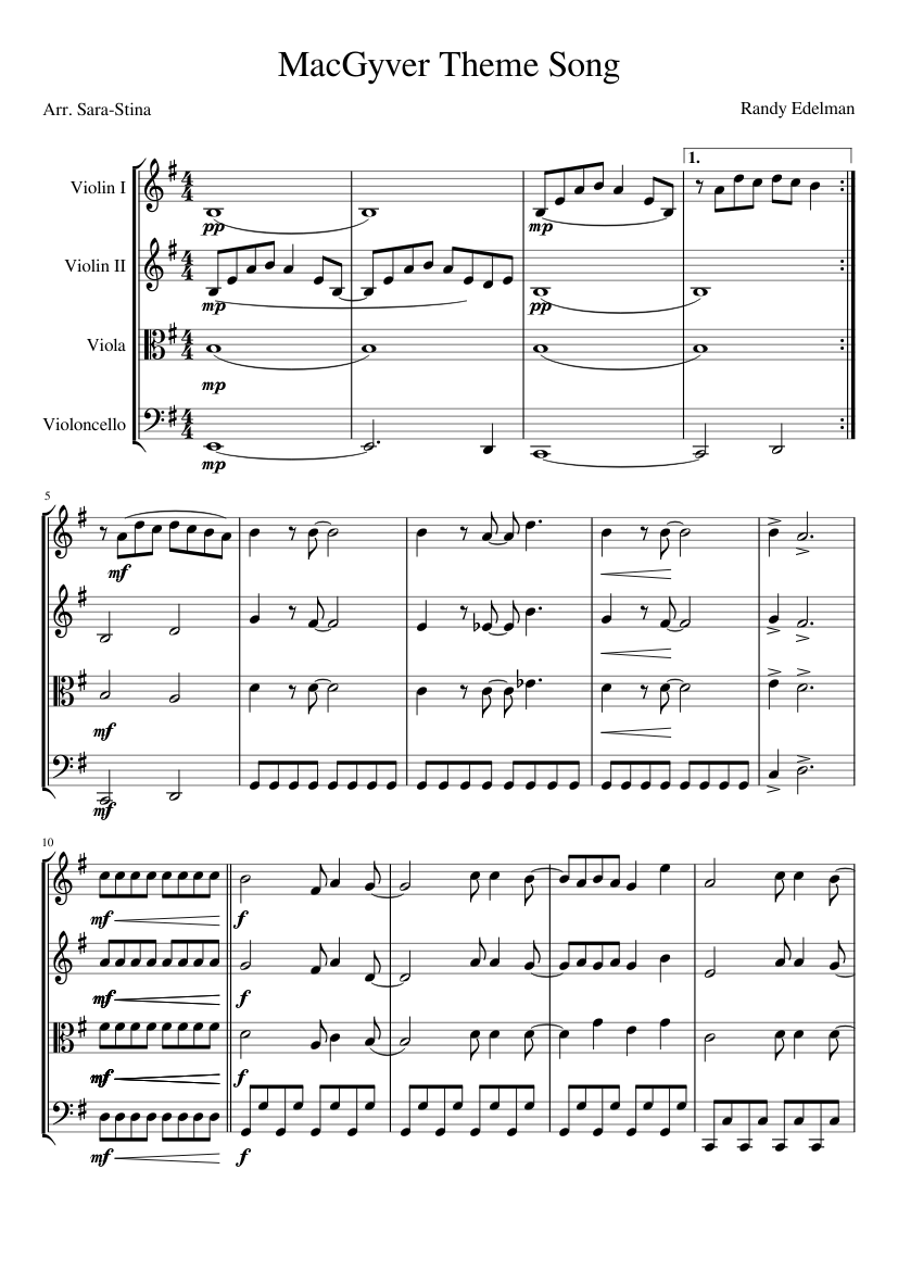 MacGyver Theme Song Sheet music for Violin, Viola, Cello (String ...