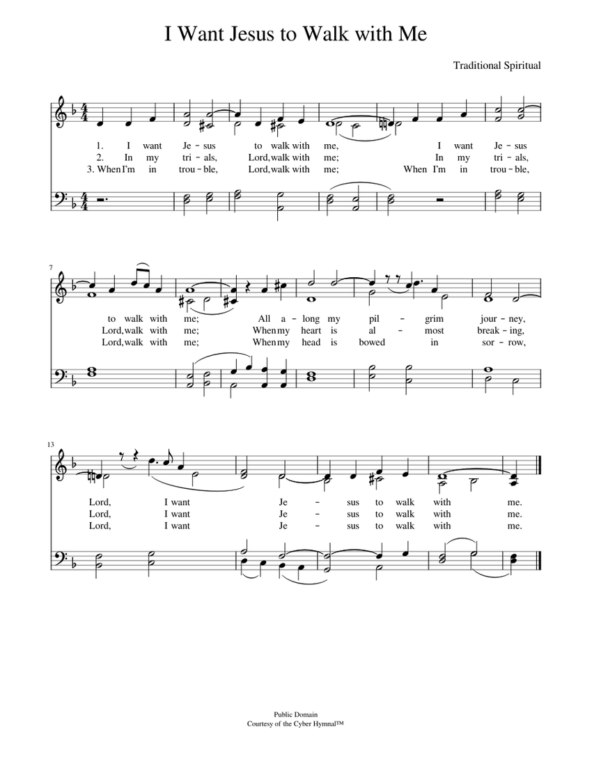 I want jesus to walk with me - Traditional spiritual. Sheet music for ...