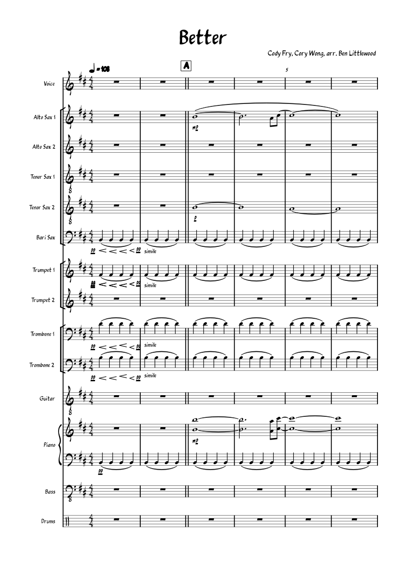 Better - Cody Fry Sheet Music for Piano, Trombone, Saxophone alto ...
