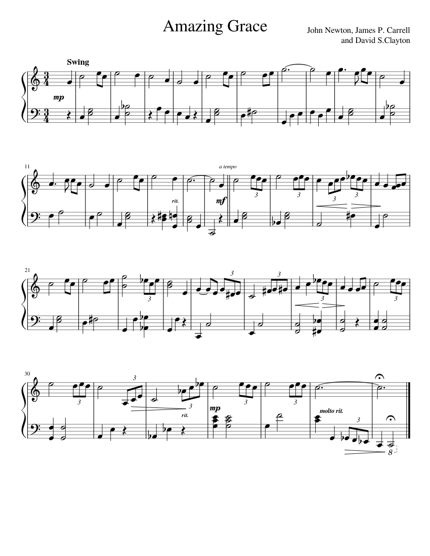 Amazing Grace – John Newton Sheet music for Piano (Solo) Easy ...