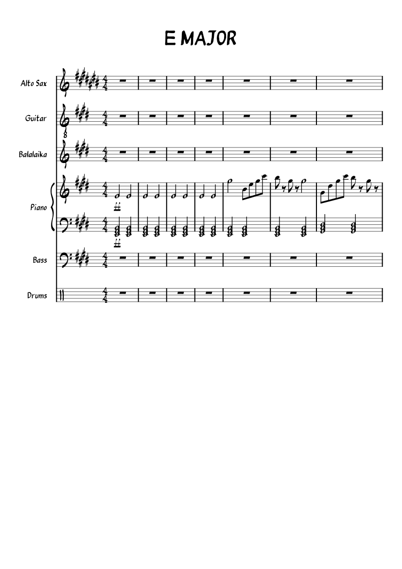 E_MAJOR Sheet music for Piano, Saxophone alto, Guitar, Bass guitar ...