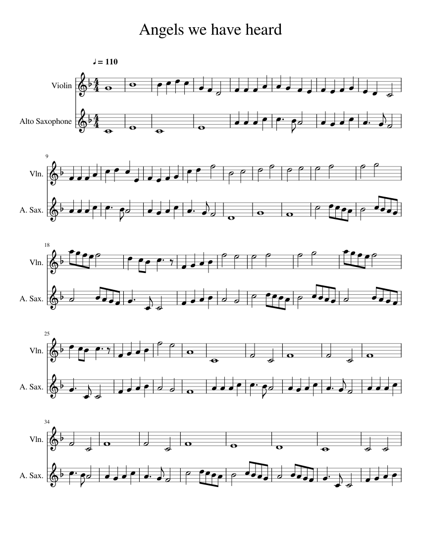Angels we have heard Sheet music for Saxophone alto, Violin (Mixed Duet ...