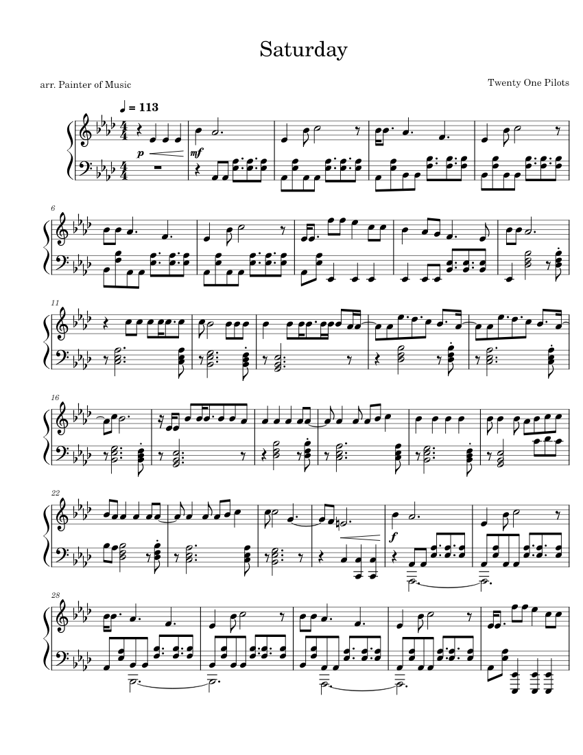 Saturday – Twenty One Pilots Sheet music for Piano (Solo) | Musescore.com
