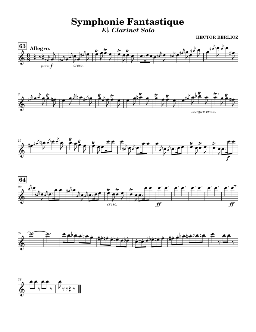 Symphonie Fantastique – Hector Berlioz Symphonie Fantastique - E♭ Clarinet Solo Sheet music for ...