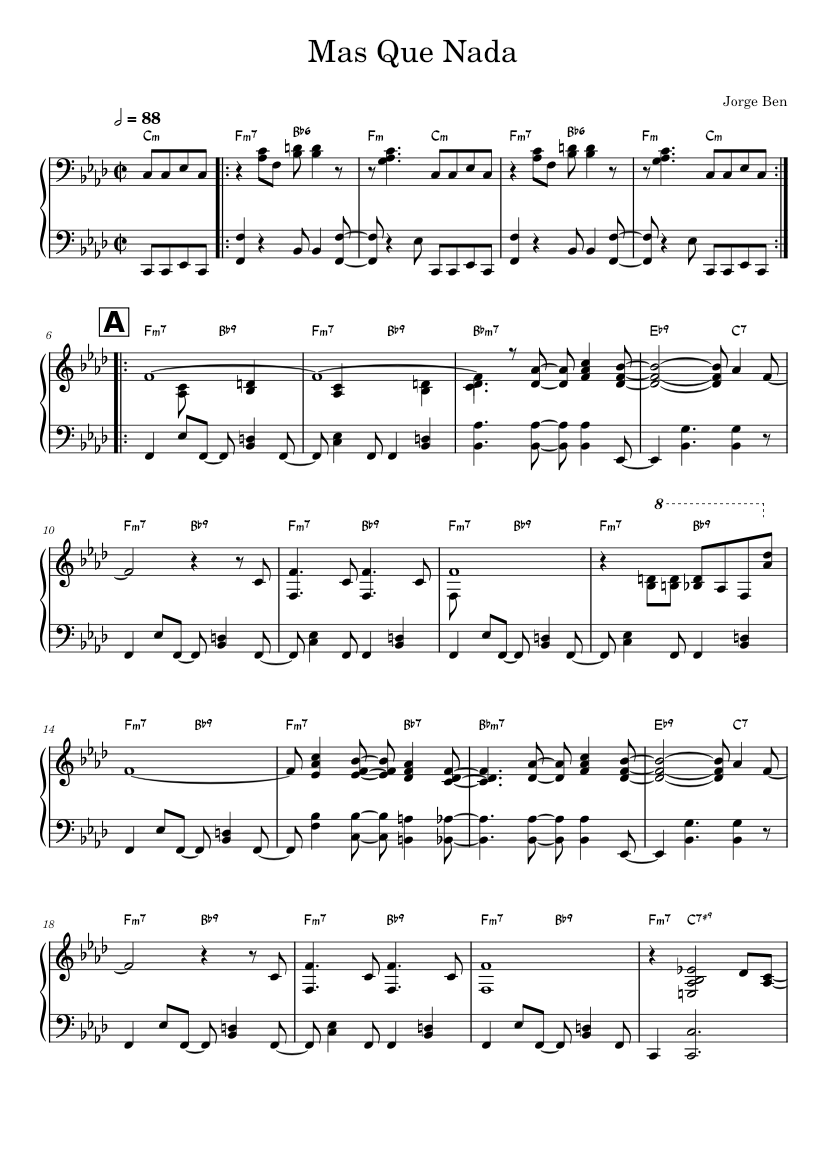 Mas que nada – Jorge Ben Sheet music for Piano (Solo) Easy | Musescore.com