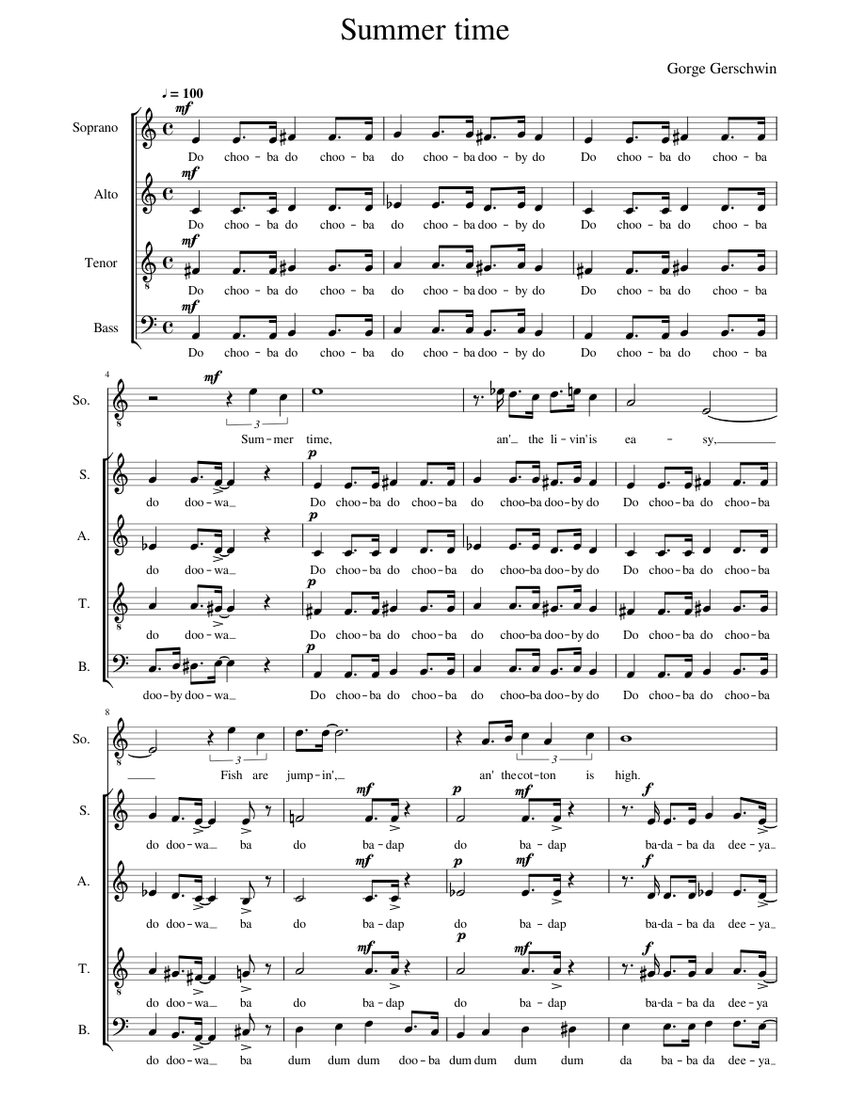 Summer_time Sheet music for Piano, Soprano, Alto, Tenor & more ...